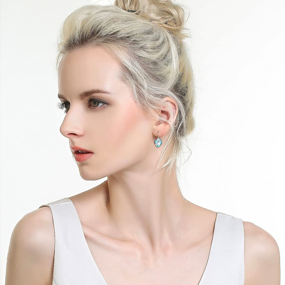 TOUPOP March Birth Flower Earrings 925 Sterling Silver Daffodils Floral Dangle Drop Hooks Earrings with Heart Aquamarine Birthstone Birthday Birth Moth Flower Jewelry Gifts for Women