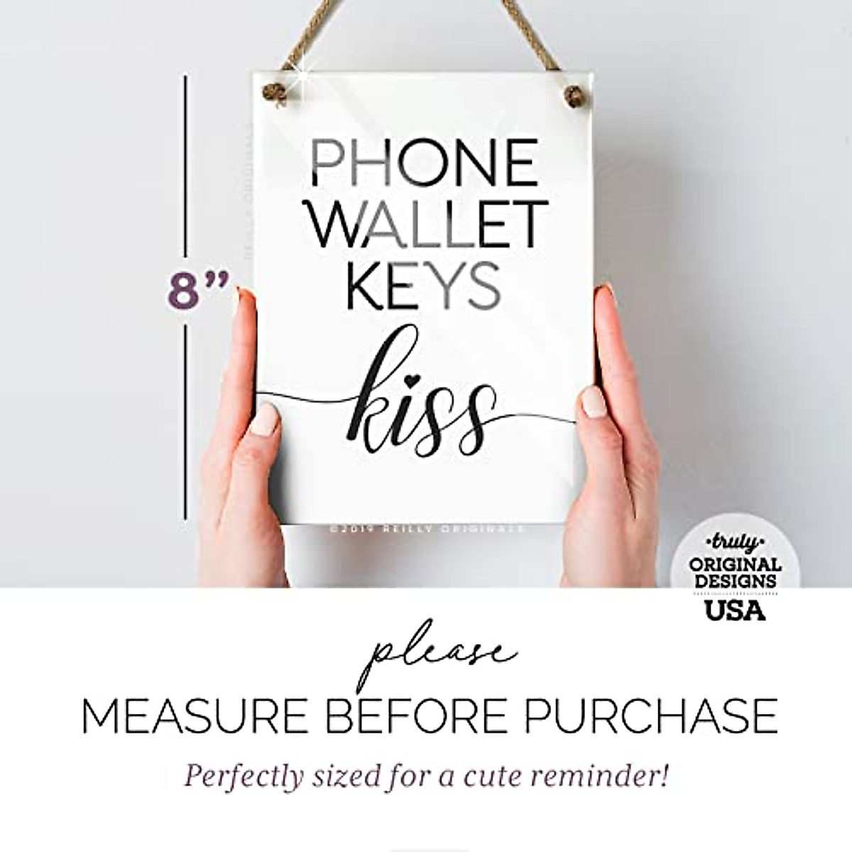 6x8 Inch Phone Wallet Keys Kiss Cute Foyer Sign ~ Ready to Hang ~ Premium Finish, Durable