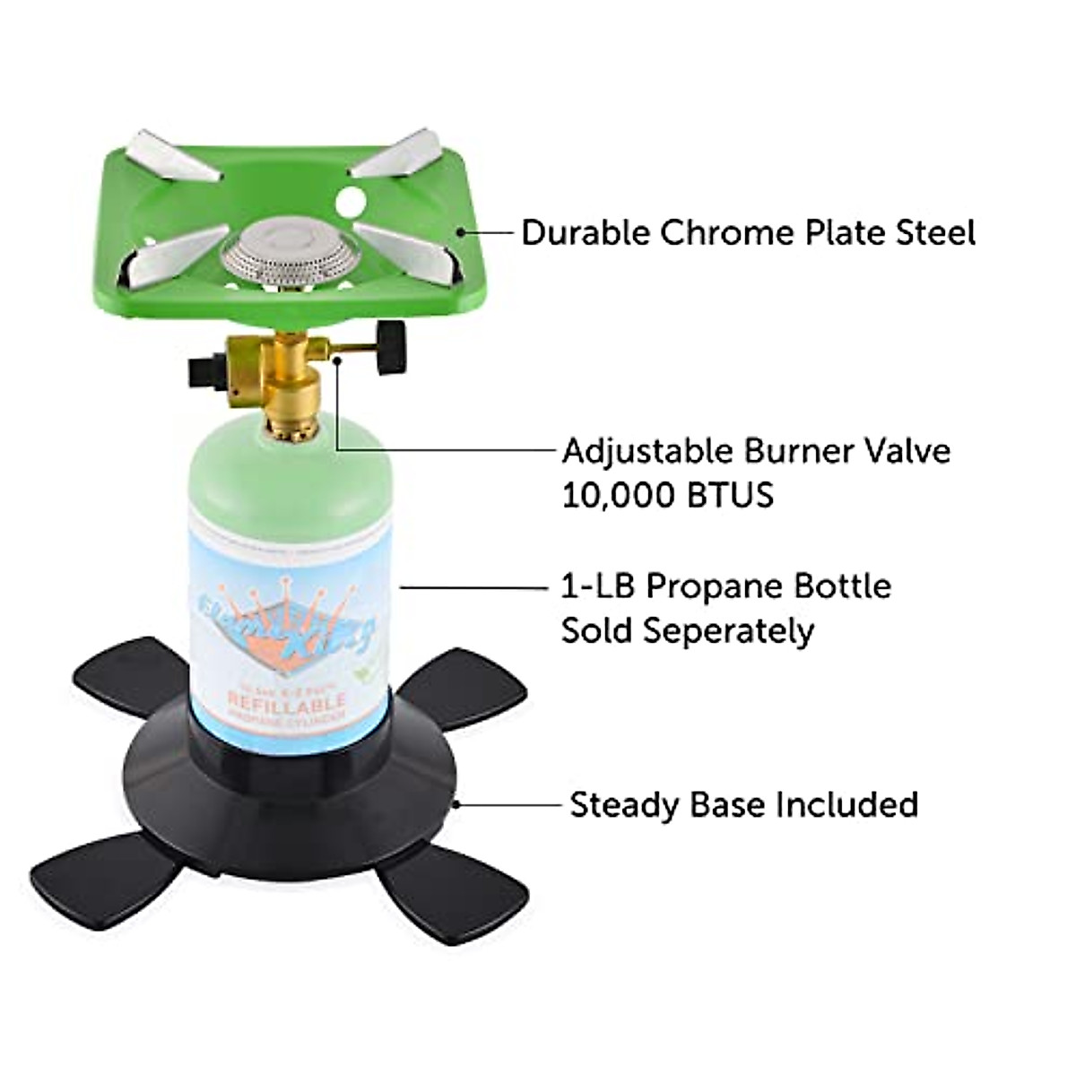 Flame King YSNVT-508 Portable BottleTop Camping Stove with Stable Lightweight Base Stand, Great for Outdoor Cooking, Backpacking, Compatible with 1LB Propane Gas Bottle