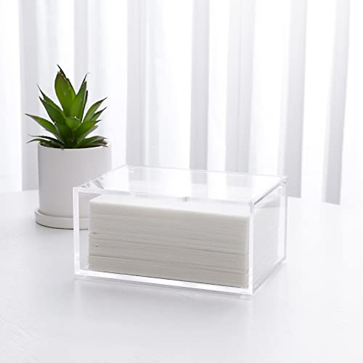 rejomiik Acrylic Dryer Sheet Holder Clear Dryer Sheet Dispenser Container Box with Lid and Anti Scratch Film for Laundry Room Fabric Softener Sheets Storage Organization, Transparent