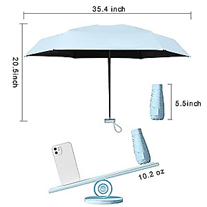 ESUFEIR Mini Travel Sun Umbrella for Purse With Case,Small Compact UV Umbrella for Sun and Rain,Lightweight & Portable,Windproof Parasol Umbrella with 99% UV Protection for Women Men Kids(syblue)