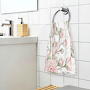 Pink Roses Flowers Hand Towels Set of 2, Highly Absorbent Soft Cotton Face Towels Bathroom Decorative Towel for Beach Gym Spa Shower, 16x28In