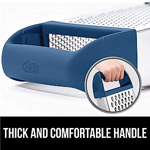 Gorilla Grip Silicone Oven Mitts Set and Box Grater, Both in Blue Color, Oven Mitts are Heat Resistant, Grater is 4-Sided, Includes Detachable Container, 2 Item Bundle