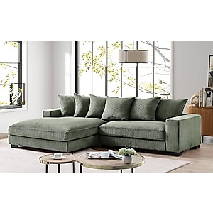 US Pride Furniture Oversized L Shaped Couch with Right Facing Chaise, 102.4-Inch Two-Piece Sectional Sofas for Living Room, Designed with Corduroy Fabric, 3, Dark_Green