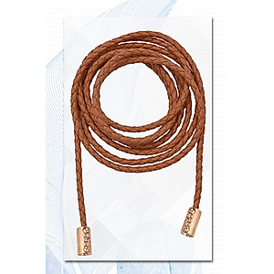 TeeYee Women PU Leather Knitted Waist String Belt/Rope/Chain Long Boho Wrap Skinny Belt (one size, tan)