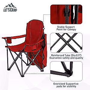 LET'S CAMP Camp Chair with Shade Canopy Folding Camping Recliner Chair with Carry Bag for Outdoor Camping Hiking Beach, Heavy Duty 350 LBS