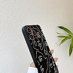 KAXLIDEN Abstract Art Line Face Design Silicone Case for iPhone 14 Pro Max 6.7" - Black