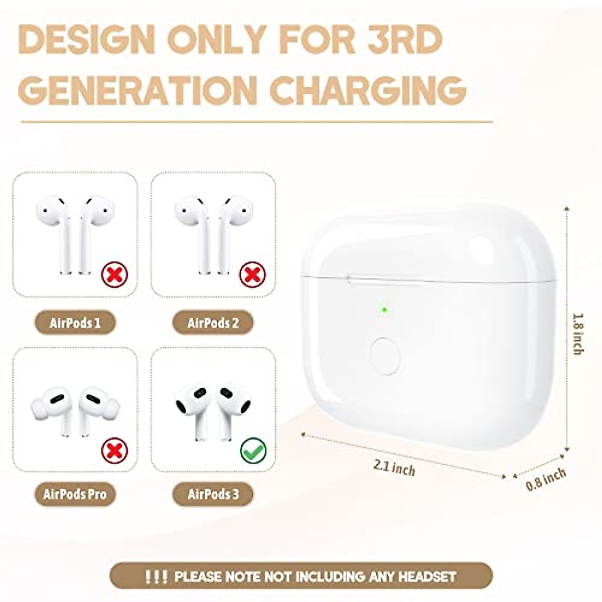 Rantuns Wireless Charging Case Replacement Compatible with AirPod 3rd Generation, Wireless Airpods 3rd Charger Case Built-in 600 mAh Battery with Bluetooth Pairing Sync Button Without Earbuds, White