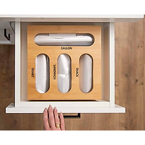 CNL DESIGNS INC. Bamboo Ziplock Bag Organizer for Drawer, Food Storage Organizer, Sandwich Bag Organizer for Kitchen, Compatible with Gallon, Quart, Sandwich & Variety Snack Size Bags.