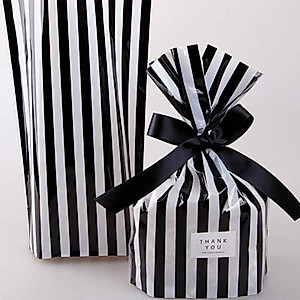 We Moment Black Stripe Clear Cello Bags Candy plastic favor cellophane treat Bags,Pack of 50