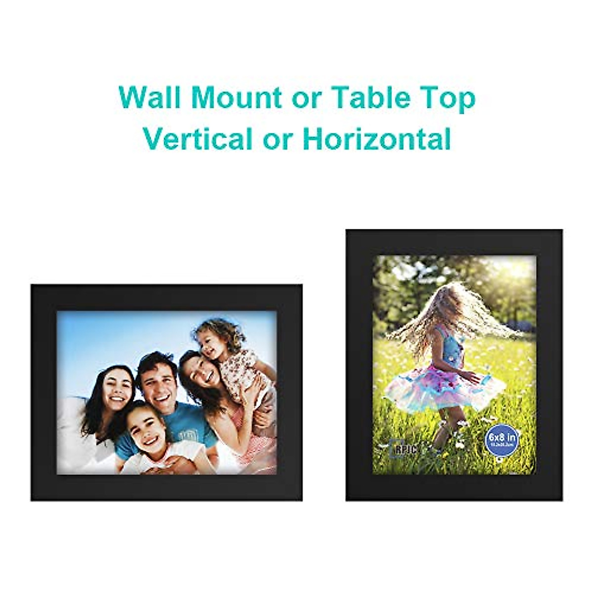 RPJC 6x8 inch Picture Frame Made of Solid Wood and High Definition Glass Display Pictures for Table Top Display and Wall Mounting Photo Frame Black