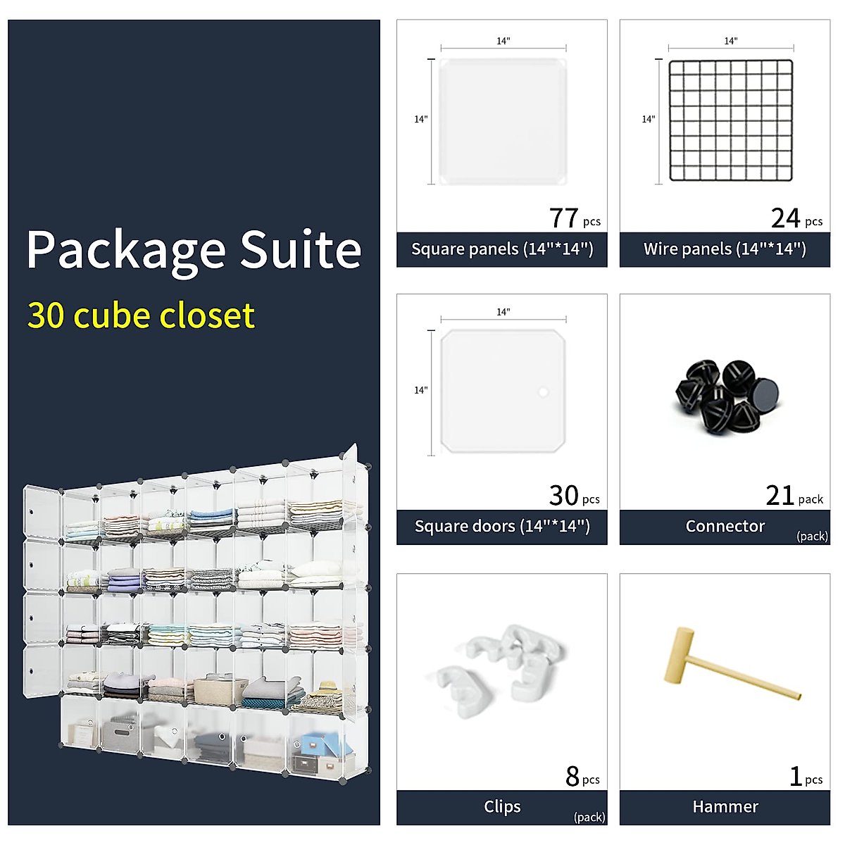 Aeitc 30 Storage Cubes- 14’’x14’’ Cube, More Sturdy (add Wire Panel), DIY Clothes Organizer, Craft Cube Storage with Doors, Bookshelf Units, Toy Storage Cabinets