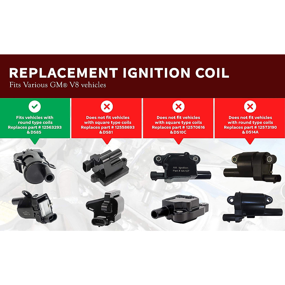 Ignition Coil Pack Set of 8 - Replaces 12563293, D585, C1251, 19005218 - Compatible with Chevrolet, GMC, Cadillac & Other GM Vehicles - V8 Silverado 1500, Tahoe, Suburban, Sierra, Yukon, XL, 2500