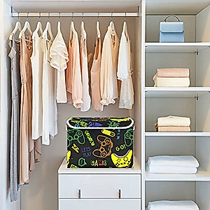 DOMIKING Joysticks Video Game Large Storage Bin with Lid Collapsible Shelf Baskets Box with Handles Organizing Container for Shelves Cabinet Nursery Drawer