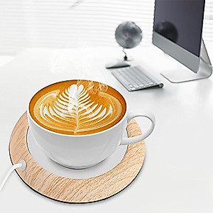 Omabeta Coffee Cup Warmer, USB Charging Wood Grain Warmer Cup Mat Mug Warmer, Cute and Portable Heat Beverage Heater Pad for Tea Coffee Water Milk Cocoa (Bright Wooden Grain)