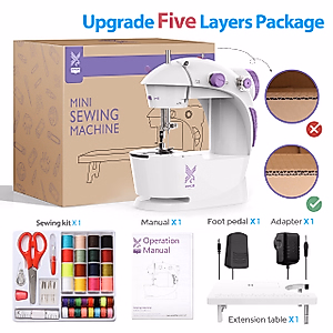 Mini Sewing Machine with 42PCS Sewing Kit, Foot Pedal, Adapter (Purple)