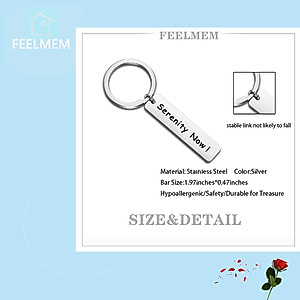 FEELMEM Relaxing Handstamped Key Chain Serenity Now Keyring Gift for Best Friend Family Jewelry (Silver)