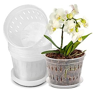 JGB 9 Pack 7 Inches Orchid Pots for Repotting, Clear Orchid Pot with Holes and Saucers, Breathable Slotted Orchid Planters, Plastic Flower Plant Pots Indoor and Outdoor