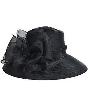 VECRY Womens Dressy Church Baptism Wedding Derby Hat (Black),M(56-58cm)