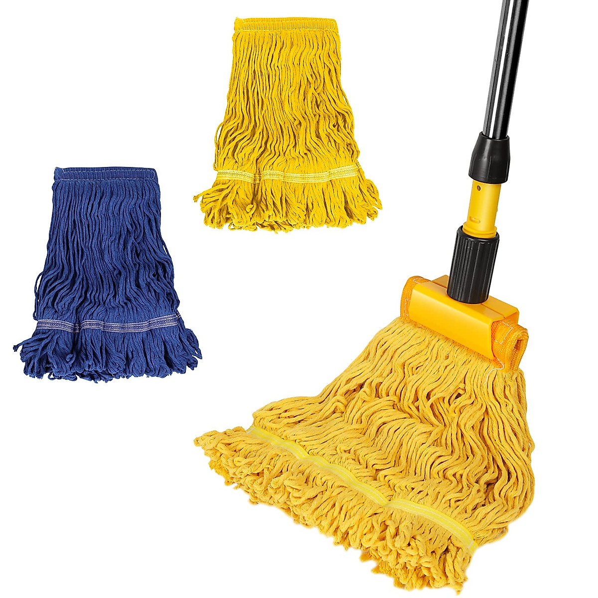 Kphico Broom and Dustpan Set with Upgrade 53" Long Handle&Floor Squeegee and Looped-End String Wet Mop with 2 String Mop Heads,for Laminate,Hardwood,Ceramic,Marble Floor Cleaning