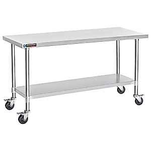 DuraSteel Food Prep Stainless Steel Table - 30 x 72 Inch Metal Table Cart - Commercial Workbench with Caster Wheel - NSF Certified - For Restaurant, Warehouse, Home, Kitchen, Garage,Silver