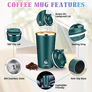 17oz Insulated Travel Coffee Mug with Flip Lid – Leakproof Stainless Steel Insulated Coffee Tumblers, Portable Thermos Cup for Hot & Cold Drinks, Perfect for Camping & On-the-Go
