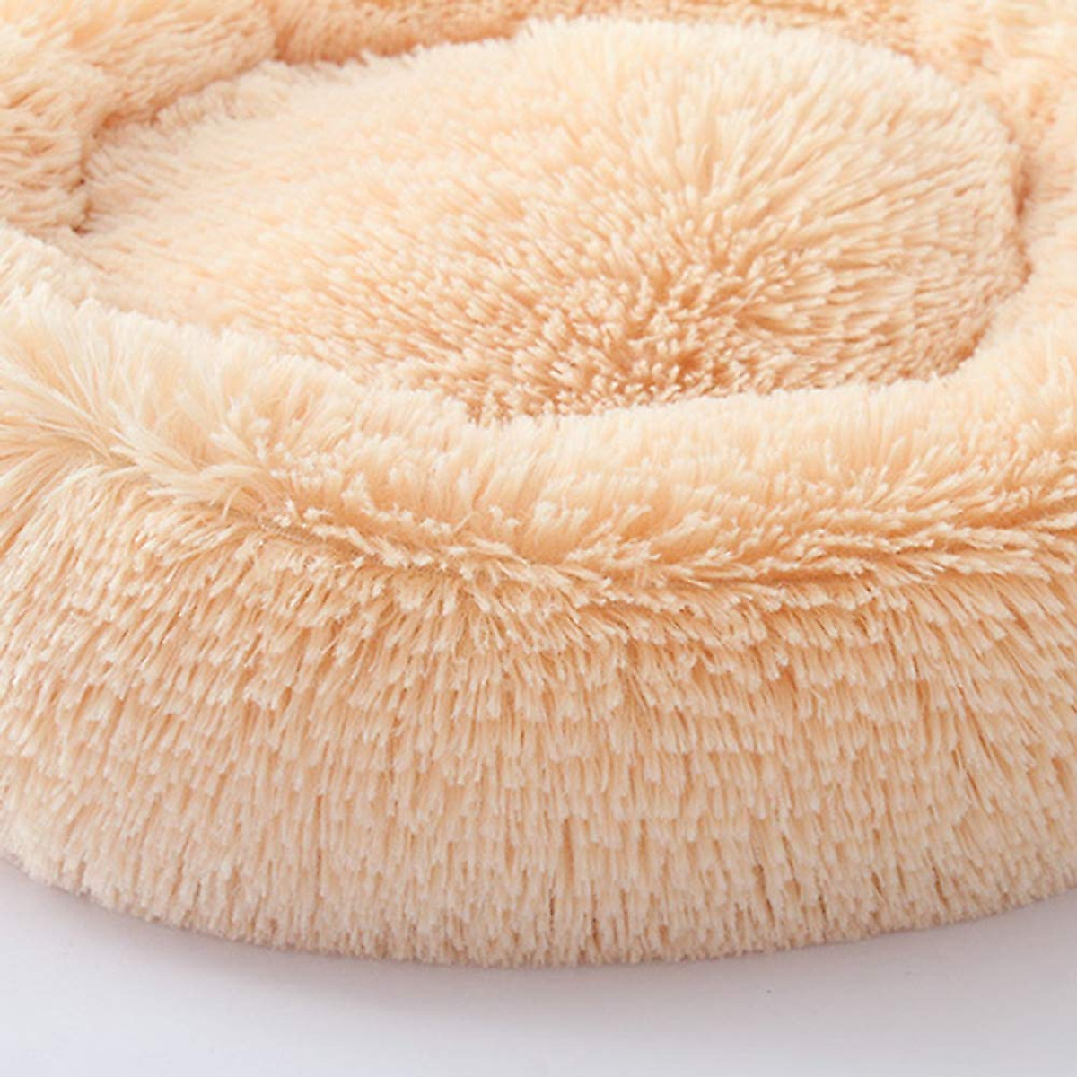 Luxury Fur Donut Cuddler Round Cat and Dog Cushion Bed Self-Warming and Cozy for Improved Sleep (Big Size, Beige)
