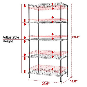 SINGAYE 5 Tier Storage Rack Wire Shelving Unit Thicken Heavy Duty Storage Shelves for Pantry Closet Kitchen Laundry 880Lbs Capacity 13.38"x 23.22"x 59.05"(DxWxH) Silver