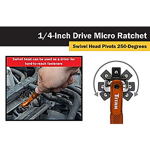 Titan 11322 1/4-Inch Drive x 4-Inch 90-Tooth Swivel Head Micro Ratchet - Orange