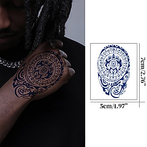 CUTELIILI 10 Pcs Viking Face Tattoo Aztec Tattoo for the Back of Hands and Forearms, Cool Bule Tribal Tattoo Sleeves Men Long Lasting