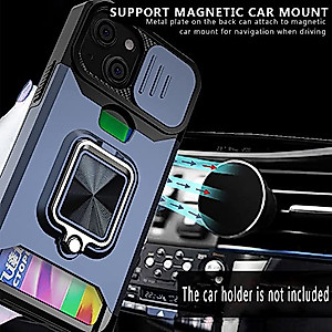 NKECXKJ Design for iPhone 13 Mini Phone Case with Screen Protector Card Holder Stand Kickstand Heavy Duty Slim Shockproof Hybrid Rugged Drop Protective Cover for Women Men Girls 5.4 inch Blue