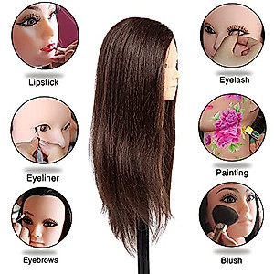 NAYOO Long Hair Mannequin Head With Real Hair 60% Training Head Hairdresser Practice Styling Manikin Head Cosmetology Doll Head Straight Hair with 7 Tools and Stable Clamp Stand (26inch No makeup, 4#)