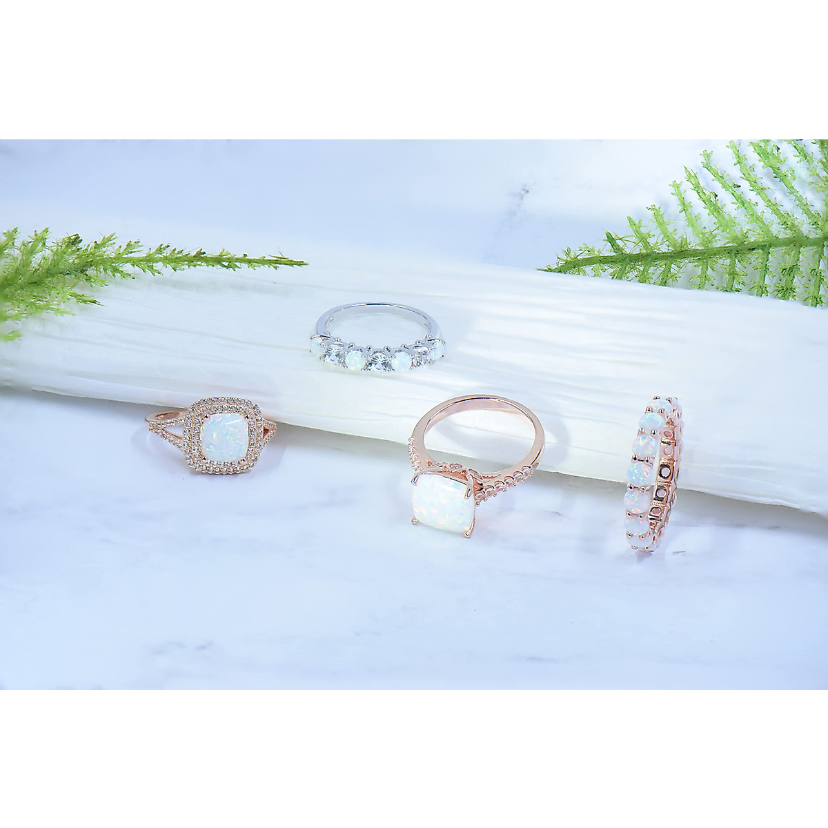 Tirafina Lab-Created Opal and Lab-Created White Sapphire Band Ring, Alternating Stones, Sterling Silver, (3.5mm stone)