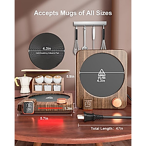 Mug Warmer, 40W Coffee Mug Warmer for Desk with Temperature Display, 1-12Hrs Auto Off/ON, Smart Coffee Cup Warmer with Anti-Scalding Silicone, Beverage Warmer for Coffee, Milk, Tea, Candle (Wood)