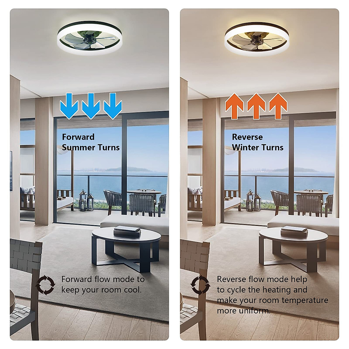 19.6" Ceiling Fans with Lights, Semi-enclosed Flush Mount Low Profile Ceiling Fan for Safe Use, 6 Speeds, Reversible, LED Dimmable, 3 Color Temperature Optional, DC Motor,with Remote (Minimalist)