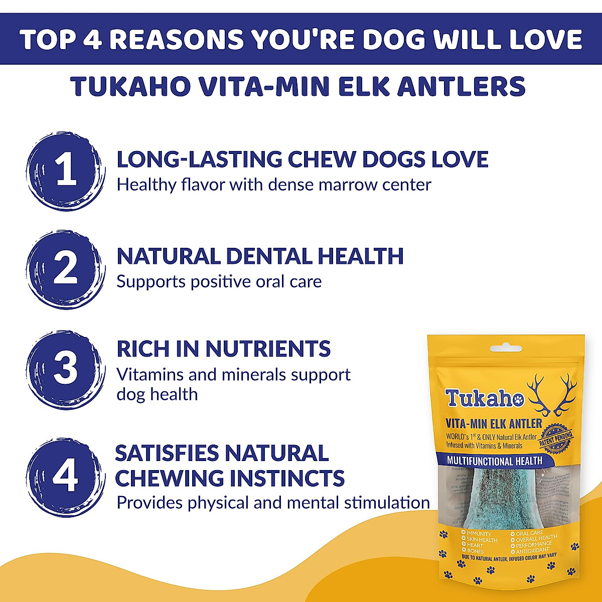 New Vita-Min Split Elk Antlers for Dogs Large with Vitamins & Minerals for Overall Health – Natural Dog Dental Treats for Oral Care (Large)