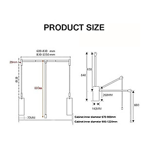 Drop-Down Wardrobe Hanger, Adjustable Aluminum Closet Storage Rack, Wardrobe Lifter Storage Rack, Effectively Saving Space, Bearing 30KG (Size : 830-1150mm)