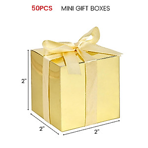 VGOODALL 50PCS Mini Gift Boxes, Candy Treat Boxes Tiny Cardboard Boxes Favor Boxes with Ribbon for Bridal Shower Birthday Party Gold