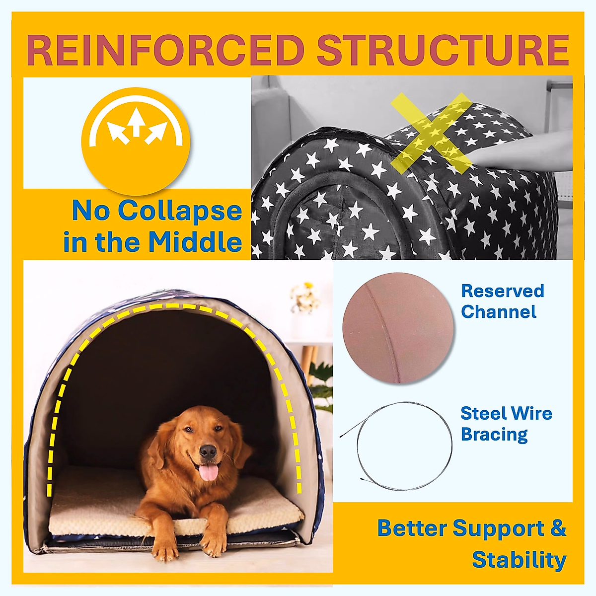 2 in 1 Extra Large Pet Winter House Convertible to Bed with Warm Cushion Mat, 2 Way Indoor Outdoor Portable Dog Kennel, Removable Washable Cover (XL Starry Sky)