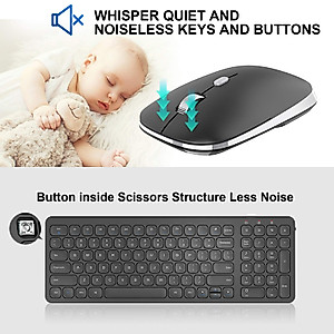 cimetech Wireless Keyboard Mouse Combo, Compact Full Size Wireless Keyboard and Mouse Set Less Noise Keys 2.4G Ultra-Thin Sleek Design for Windows, Computer, PC, Notebook, Laptop - Matte Black