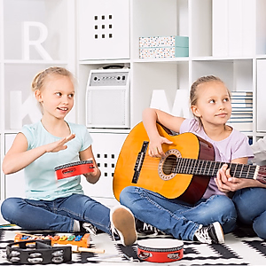 Dreokee 6 Inch Tambourine Red Wooden Handheld Tamborine with 4 Pair Metal Jingle Bells Percussion Instrument Musical Instrument Tambourines for Adults Party Education Church