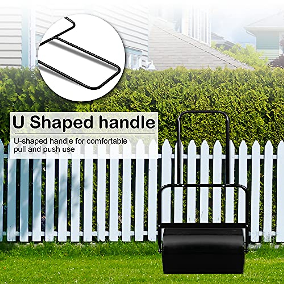 Lawn Roller, 19.5in Water and Sand Filled Garden Drum Roller with U Shaped Handle Tow beind Sod Roller for Planting, Park, Garden, Yard, Ball Field Seeding Black Iron Cylindrical