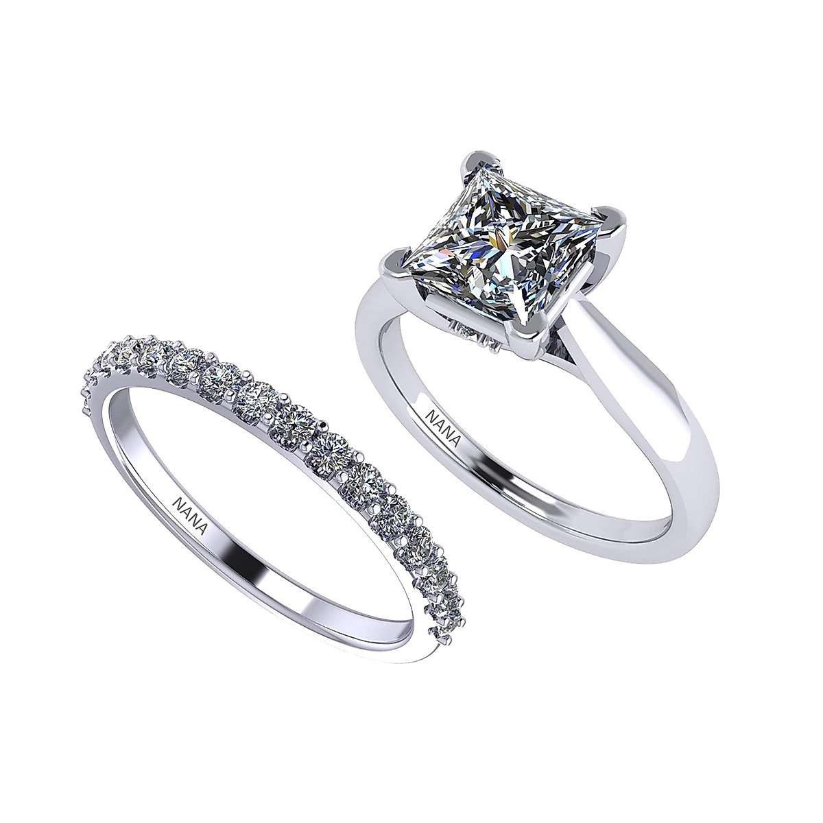 NANA Jewels 2.00ct Princess Lucita Solitaire Engagement Ring Wedding Set Pure Brilliance Zirconia in Silver Size 7
