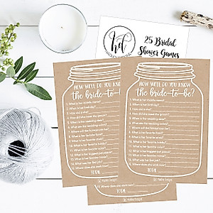 Hadley Designs 25 Cute Rustic How Well Do You Know The Bride to be Bridal Wedding Shower, Bachelorette Party Game, Couples Guessing Question Set of Cards Pack Unique Printed Engagement