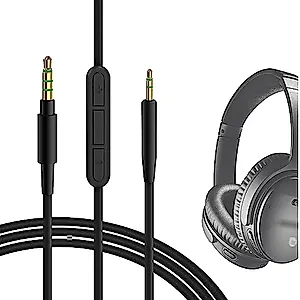 Geekria Audio Cable with Mic Compatible with Bose QuietComfort SE QuietComfort Ultra QCSE QC45 QC35 II QC35 ANC700 NC700 Cable, 2.5mm Replacement Stereo Cord with Inline Microphone (6 ft / 1.7 m)