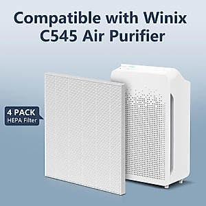 4 Pack C545 HEPA Replacement Filter S for Winix C545 Air Purifier, Replace Replacement for Winix S Filter Part 1712-0096-00 and 2522-0058-00