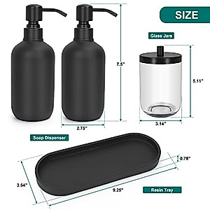 TAUVLL Black Bathroom Accessories Set,2 Pack Soap Dispenser,Clear Glass Qtip Holder with Lids,Vanity Tray for Organizing &Storing Kitchen Decor,Rustic Modern Bathroom Essentials 4pcs Set