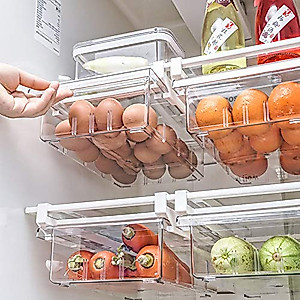 Fridge Drawer Organizer with Handle, Pull-out Refrigerator Storage Organizer Bins, Fridge Shelf Holder Storage Box