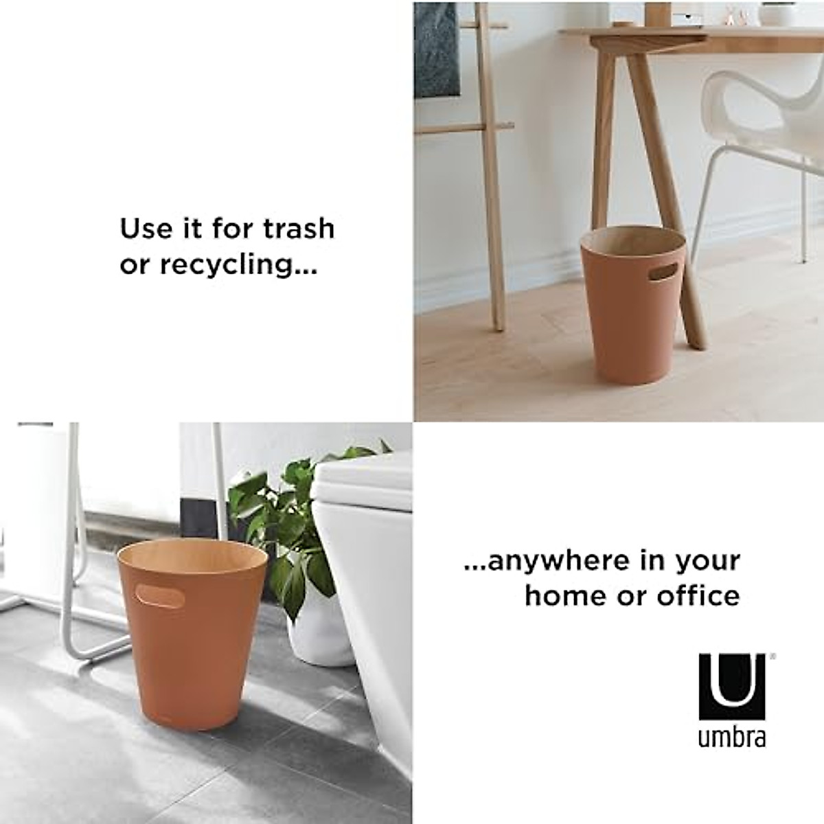 Umbra Woodrow 2 Gallon Modern Wooden Trash Can Wastebasket or Recycling Bin for Home or Office, Sierra