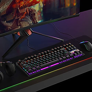 Anivia Mechanical Gaming Keyboard 87 Keys Small Compact Multicolour Backlit MK1 Wired USB Gaming Keyboard with Blue Switches, Metal Construction, Water Resistant for Windows MAC Laptop Game